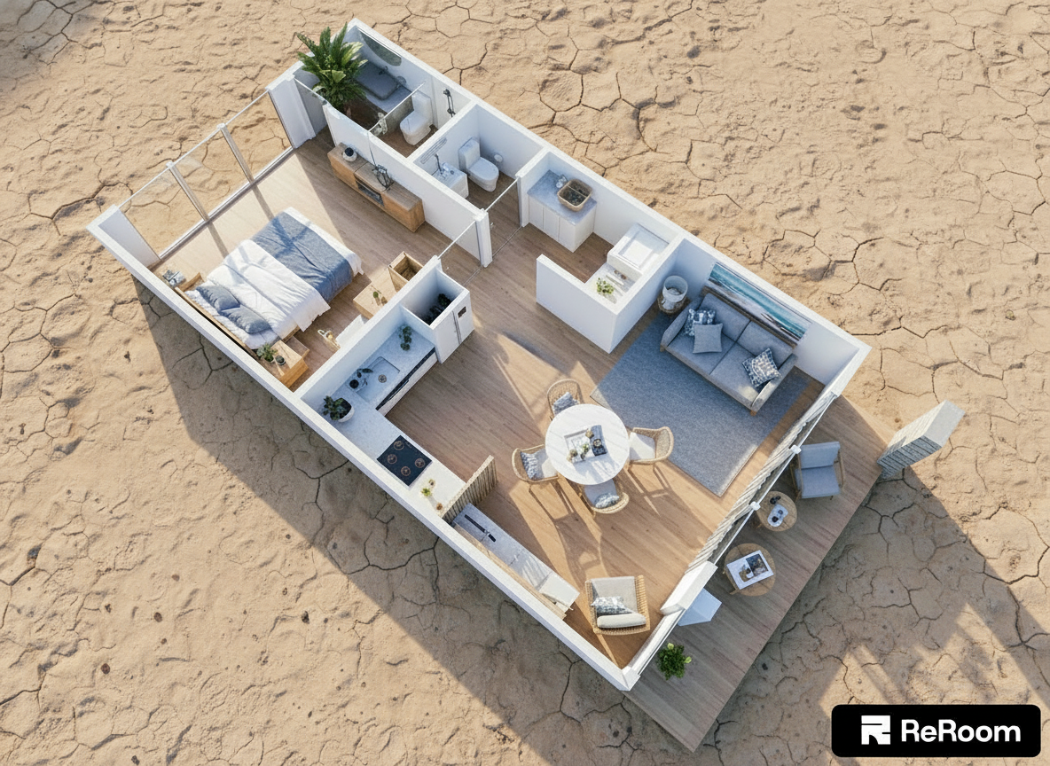 Living Room in Coastal Breeze Style - ReRoom AI