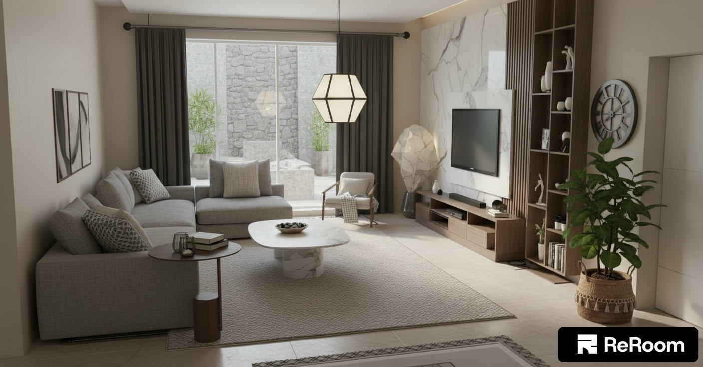 Living Room in Modern Fusion Style - ReRoom AI